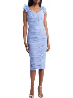 LIPSY Ruched Mesh Midi Dress - Blue