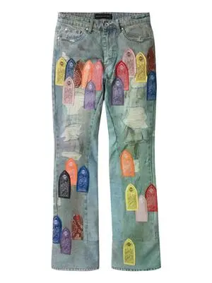 WHO DECIDES WAR BY EV BRAVADO Patch Arched Repaired Jeans - Blue