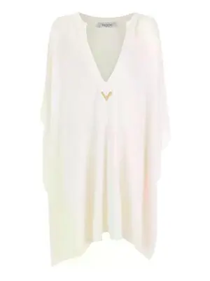 Valentino Garavani Logo-plaque Knitted Poncho - White
