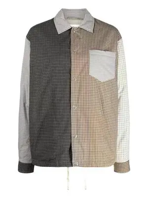 TANAKA Plaid Check Color-block Cotton Shirt - Brown