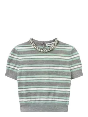 SELF-PORTRAIT Striped T-shirt - Grey