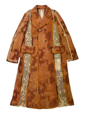 COMMUNS Floral Jacquard Double-breasted Coat - Brown