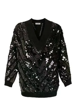 Valentino Garavani Sequin-embellished V-neck Jumper - Black