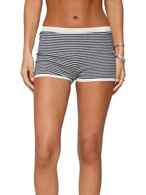 EDIKTED Striped Knit Shorts - Cream-and-navy