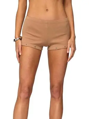 EDIKTED Hasel Grommet Ribbed Shorts - Brown
