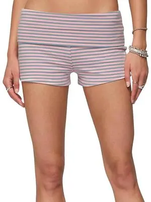 EDIKTED Fold Over Striped Shorts - Pink