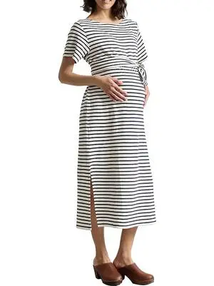 Hatch Collection The Carla Maternity Dress - Navy/white Stripe