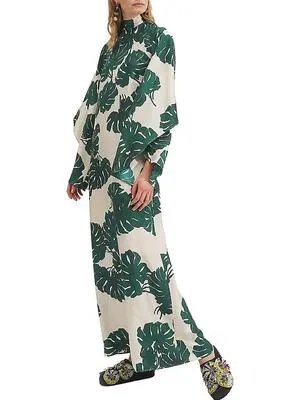 La DoubleJ Magnifico Printed Silk Twill Dress - Monstera Dark Green