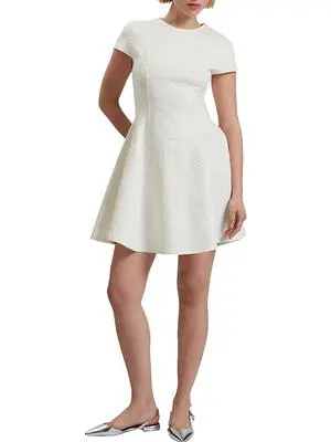 Ted Baker London Embroidered Ponte Mini Skater Dress - Ivory