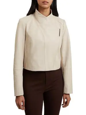 Ted Baker London Leather Cropped Wrap Jacket - Ivory
