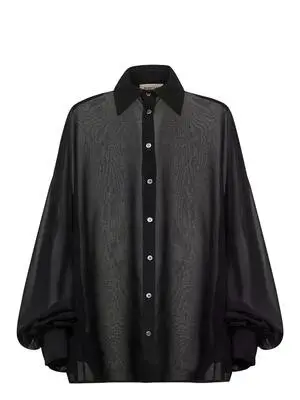 BLANCA VITA Satin Button-down Shirt - Black