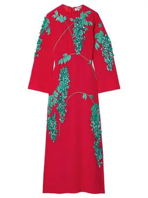 Bernadette Harry Embellished Embroidered Silk Crepe De Chine Midi Dress - Red