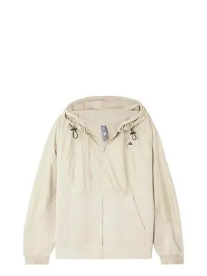 Adidas By Stella McCartney Shell-paneled Organic Cotton-blend Jersey Hoodie - Neutrals