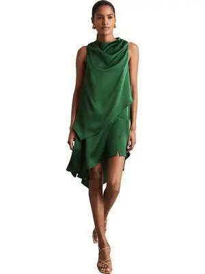 REISS Eloise Drape-neck Layered Dress - Green