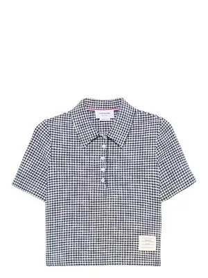 Thom Browne Gingham Tweed Polo Top - Blue