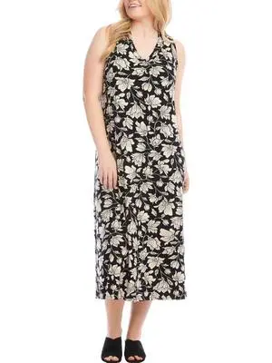 Karen Kane Floral Sleeveless Jersey Midi Dress - Black