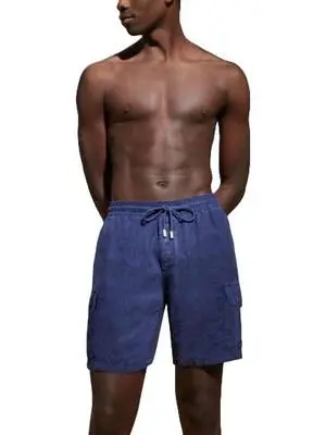 Vilebrequin Linen Bermuda Cargo Pockets Shorts - Bleu Marine