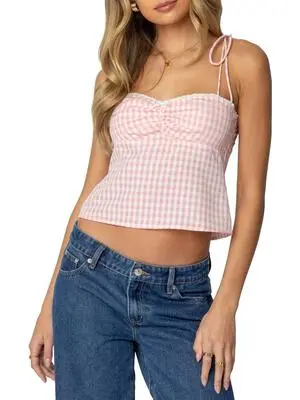 EDIKTED Billie Gingham Tie Back Camisole - Light-pink