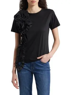 NIKKI LUND Peony Floral Appliqué Top - Black