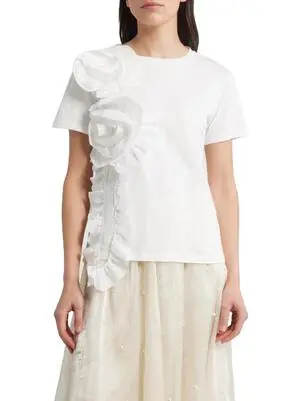 NIKKI LUND Peony Floral Appliqué Top - White