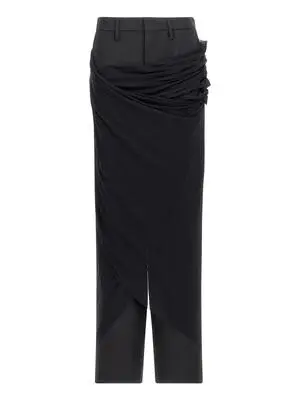 Jean Paul Gaultier Wool Pants With Tulle Draping - Black