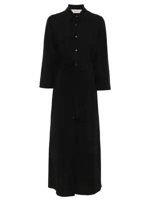 BLANCA VITA Linen Midi Shirt Dress - Black