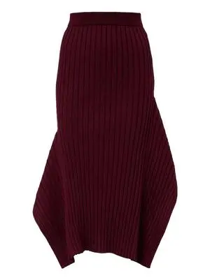 Stella McCartney Asymmetric Ribbed-knit Midi Skirt - Burgundy