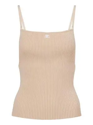 COURREGES Logo Ribbed-knit Tank Top - Beige