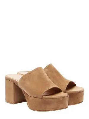 GIANVITO ROSSI Suede Platform Mules - Brown
