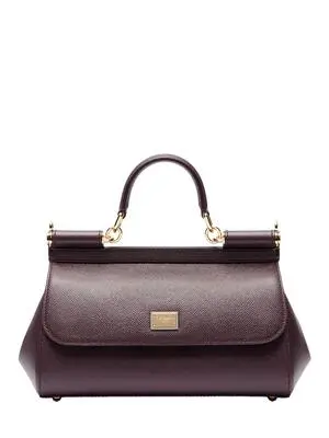 Dolce & Gabbana Sicily Small Leather Tote - Burgundy