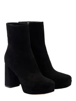 GIANVITO ROSSI Daisen 95 Suede Platform Ankle Boots - Black