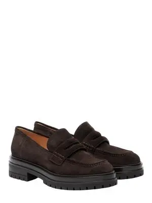 GIANVITO ROSSI Suede Penny Loafers - Brown