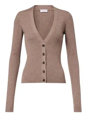 Brunello Cucinelli Ribbed-knit Lamé Cardigan - Beige