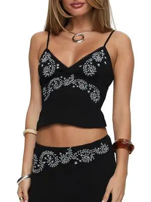 Princess Polly Pappilion Embroidered Open Back Camisole - Black