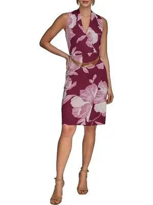 Donna Karan New York Floral Print Faux Wrap Sheath Dress - Prune