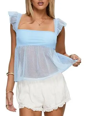 Princess Polly Fiorello Mesh Babydoll Top - Blue
