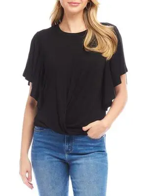 Karen Kane Flutter Sleeve Drape Front Jersey Top - Black
