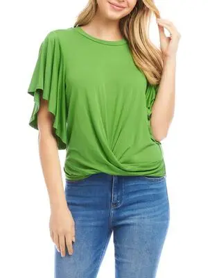 Karen Kane Flutter Sleeve Drape Front Jersey Top - Green