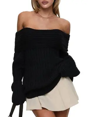 Princess Polly Off-the-shoulder Sweater - Black