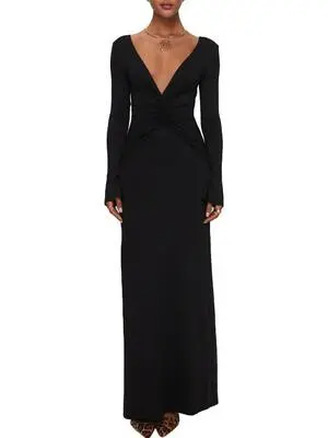 Princess Polly Lezure Plunge Long Sleeve Maxi Dress - Black
