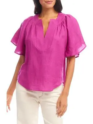 Karen Kane Flutter Sleeve Linen Top - Orchid