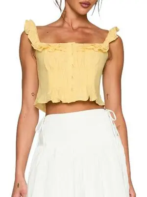 Princess Polly Isadoria Ruffle Trim Cotton & Linen Tank - Yellow