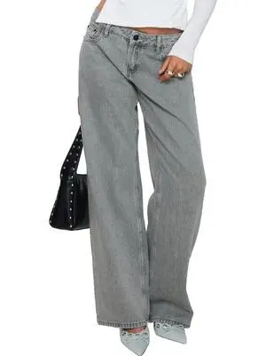 Princess Polly Ellanor Slouchy Low Rise Wide Leg Jeans - Washed Grey