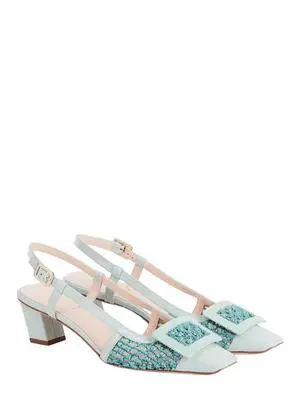 ROGER VIVIER Belle Vivier 45 Crochet Leather Slingback Pumps - Blue