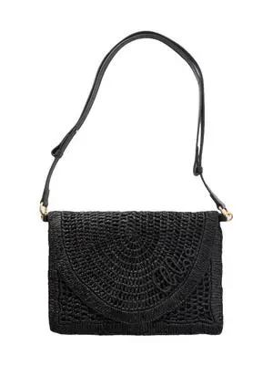 Chloé Leather-trimmed Raffia Shoulder Bag - Black