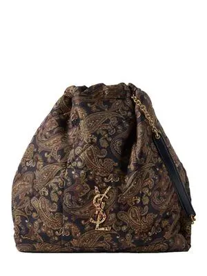 Saint Laurent Jamie Embellished Quilted Paisley-print Twill Shoulder Bag - Bronze