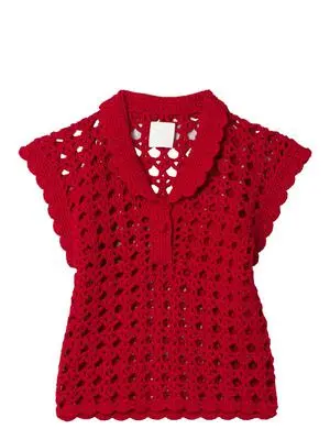 Suzie Kondi Iris Crocheted Cotton Top - Red