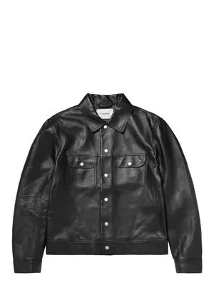FRAME Leather Trucker Jacket - Black