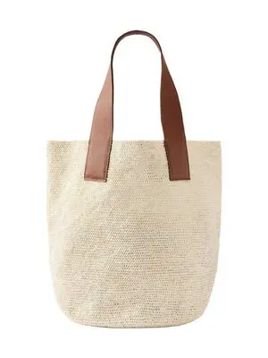 SENSI STUDIO El Viajero Maxi Textured Leather-trimmed Straw Tote