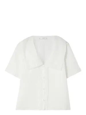 FRAME Scalloped Ramie-voile Blouse - White